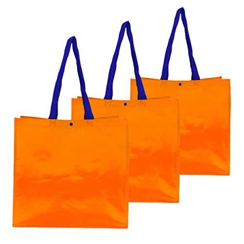 Little Fire Craft Reusable Grocery Bag Woven Plastic Shopping Bags Gift Bag Heavy Duty Moving Bag Lightweight Durable Foldable 3 Pack Orange