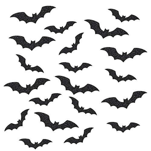 AIEX 20pcs Halloween Bat Stickers, with Glue Points Glitter Felt Cloth Bat Decor Halloween Bat Decorations for Room Home Indoor Wall Halloween Party (2 Sizes)
