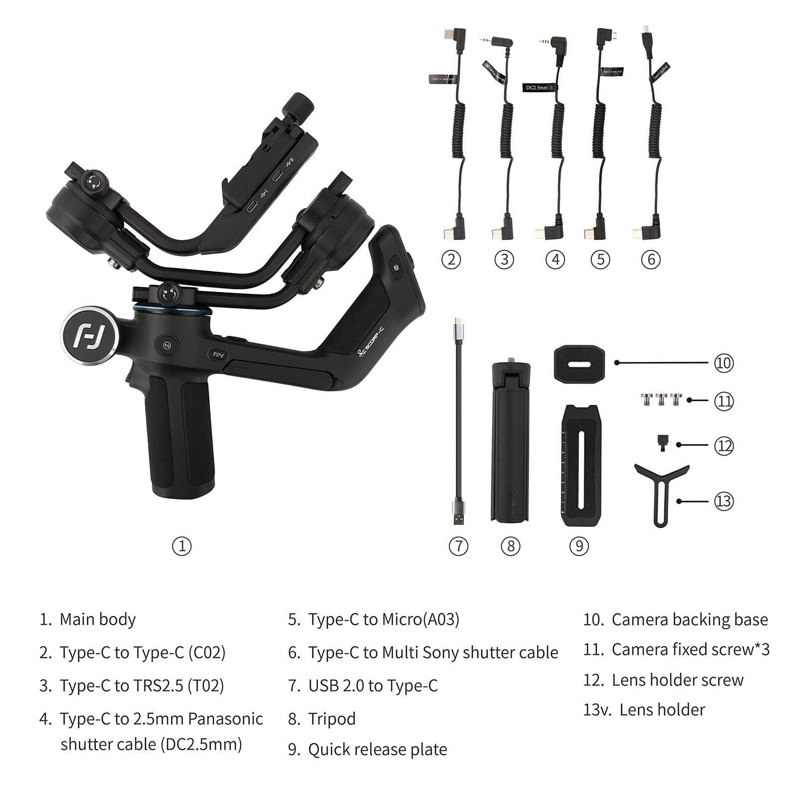 FeiyuTech SCORP-C Camera Gimbal Stabilizer, Max 5.5lbs Payload, 3-Axis Handheld Gimble Stabilizer for DSLR and Mirrorless Camera, Fits for Sony, Lumix, Nikon, Canon, Fujifilm, Cable Control