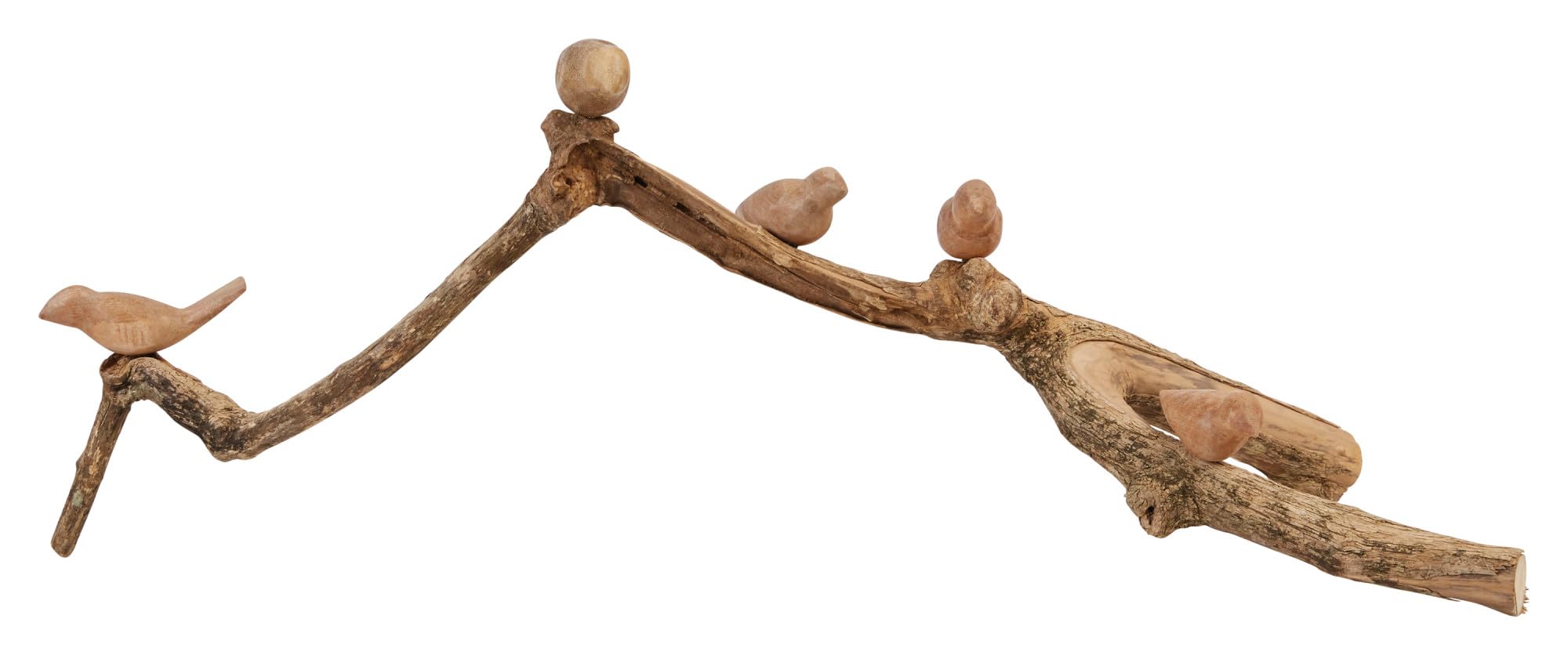 Creative Co-Op Driftwood Branch with Hand-Carved Mango Wood Birds (Each one Will Vary) Décor, Brown