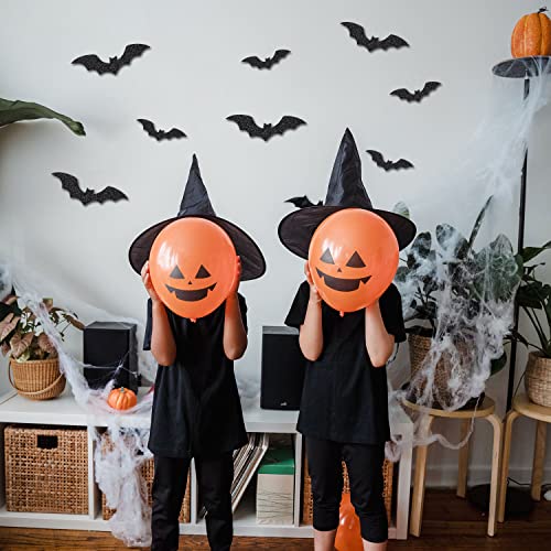 AIEX 20pcs Halloween Bat Stickers, with Glue Points Glitter Felt Cloth Bat Decor Halloween Bat Decorations for Room Home Indoor Wall Halloween Party (2 Sizes)