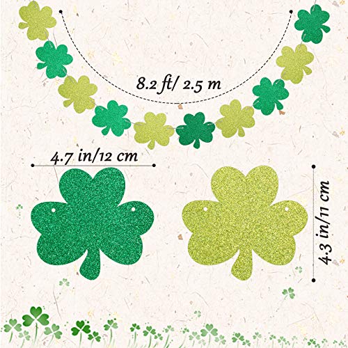 St. Patrick's Day Decorations Glitter Shamrock Garland Banner with 8 Modes Green String Lights Four Leaf Clover Garland for Irish Saint Patrick’s Day Party