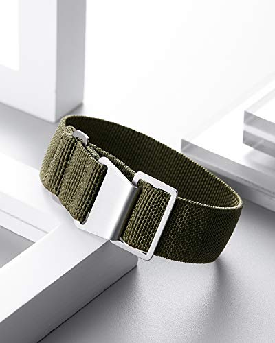 BINLUN Elastic Fabric Nylon Watch Band Waterproof Military Replacement Watch Strap Hook-and-Loop for Men Women Silver & Black Buckle 18/20/22mm
