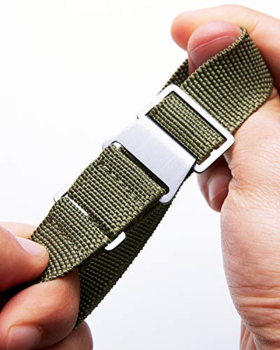 BINLUN Elastic Fabric Nylon Watch Band Waterproof Military Replacement Watch Strap Hook-and-Loop for Men Women Silver & Black Buckle 18/20/22mm