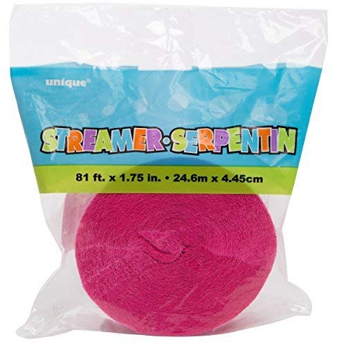 Unique Industries Crepe Paper Streamer, 81ft, Hot Pink