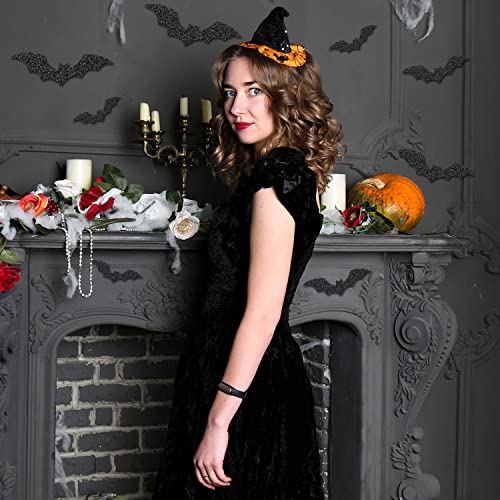 AIEX 20pcs Halloween Bat Stickers, with Glue Points Glitter Felt Cloth Bat Decor Halloween Bat Decorations for Room Home Indoor Wall Halloween Party (2 Sizes)