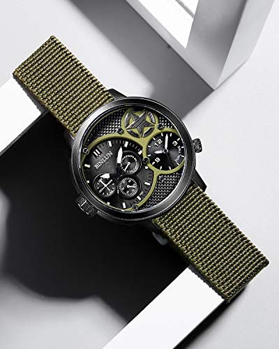 BINLUN Elastic Fabric Nylon Watch Band Waterproof Military Replacement Watch Strap Hook-and-Loop for Men Women Silver & Black Buckle 18/20/22mm