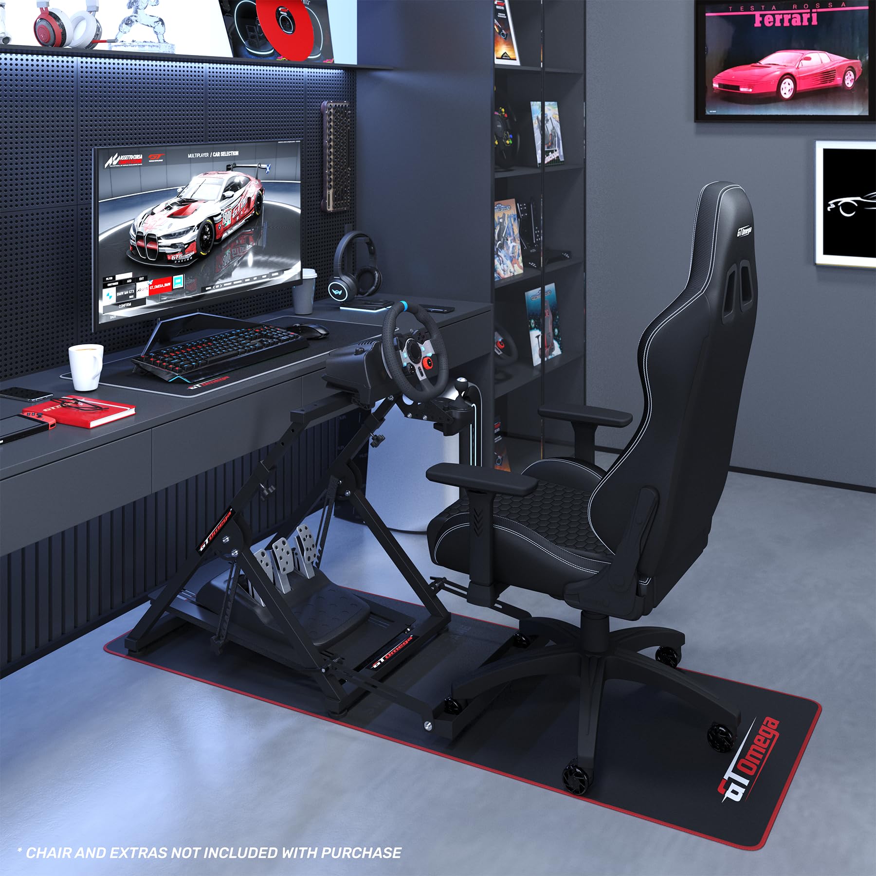 GT OMEGA Apex Racing Wheel Stand for Logitech Fanatec Clubsport Thrustmaster Gaming Steering Wheel Pedal & Shifter Mount, TX T500 T300 G29 G920 PS4 Xbox Foldable Tilt-Adjustable for Racing Control