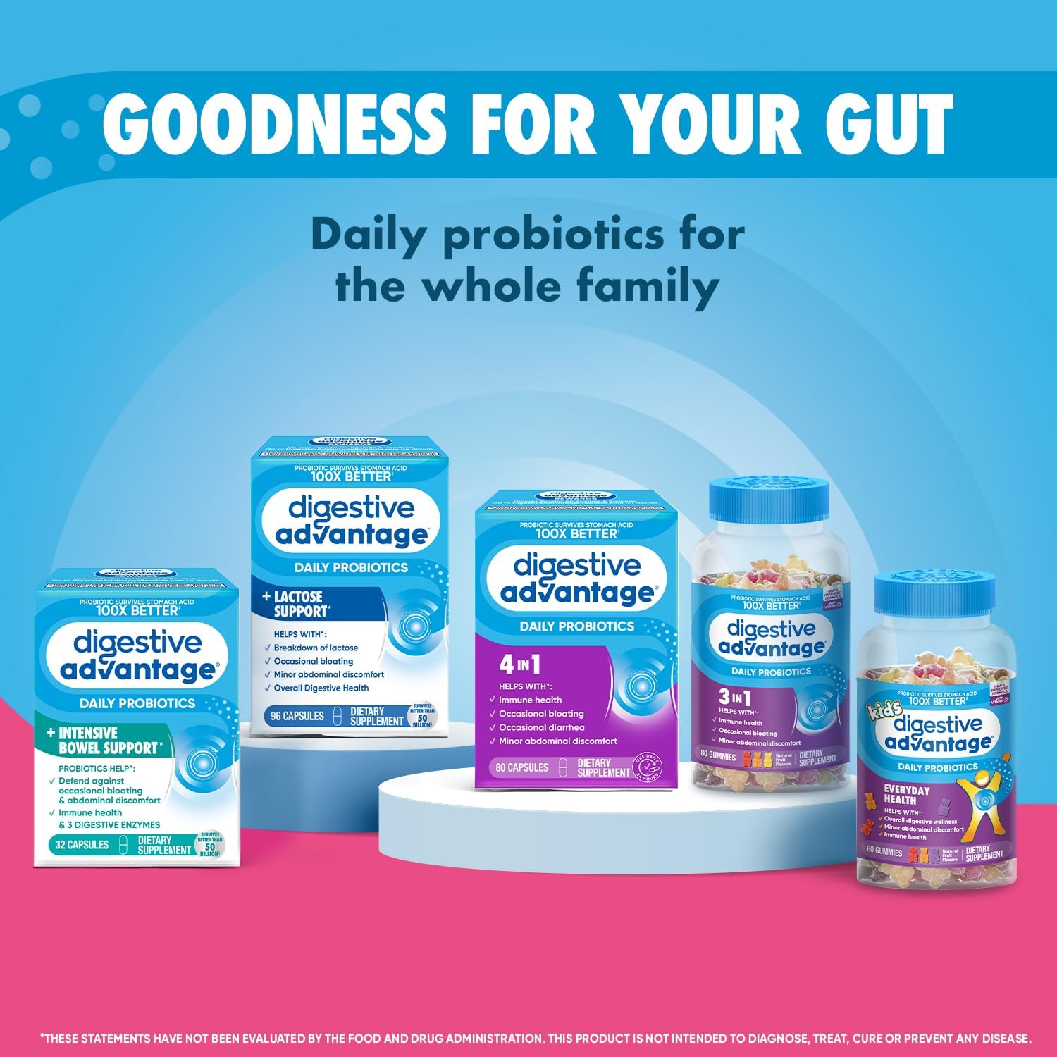 Digestive Advantage Fast Acting Enzymes + Daily Probiotic Prevent Gas & Break Down Food Particles 32 Count Capsules (2 Pack)