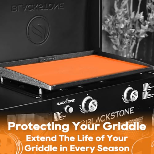 Longing Home Silicone Griddle Cover 28 inch for Blackstone, All-Encompassing Coverage Heavy Duty Food Grade Mat, Grill Buddy Mat for All Season, Griddle Cooking Surface Protective Cover - Orange