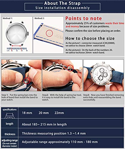BINLUN Elastic Fabric Nylon Watch Band Waterproof Military Replacement Watch Strap Hook-and-Loop for Men Women Silver & Black Buckle 18/20/22mm
