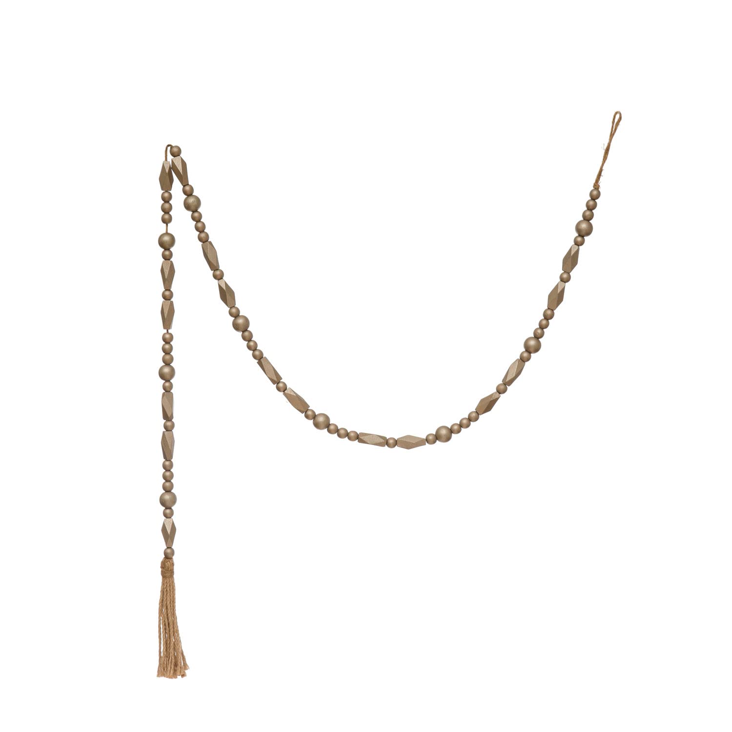 Creative Co-Op Paulownia Wood Bead Garland with Jute Tassel, Pewter