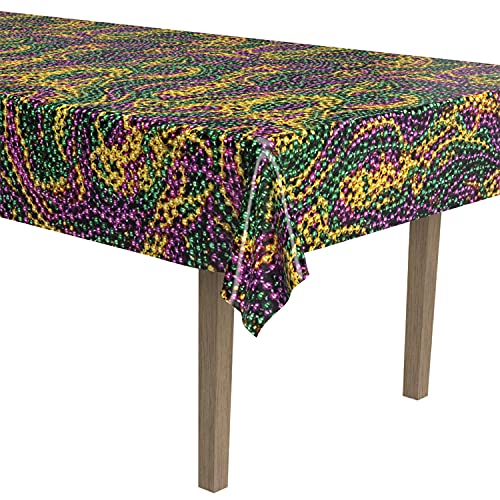 Beistle Mardi Gras Beads Tablecover, 54-Inch by 108-Inch