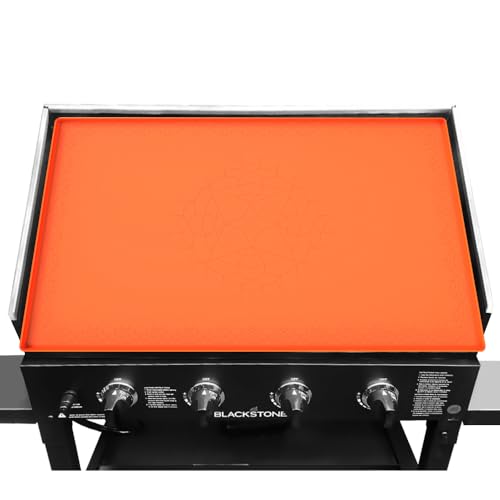 Longing Home Silicone Griddle Cover 28 inch for Blackstone, All-Encompassing Coverage Heavy Duty Food Grade Mat, Grill Buddy Mat for All Season, Griddle Cooking Surface Protective Cover - Orange