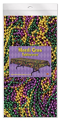 Beistle Mardi Gras Beads Tablecover, 54-Inch by 108-Inch