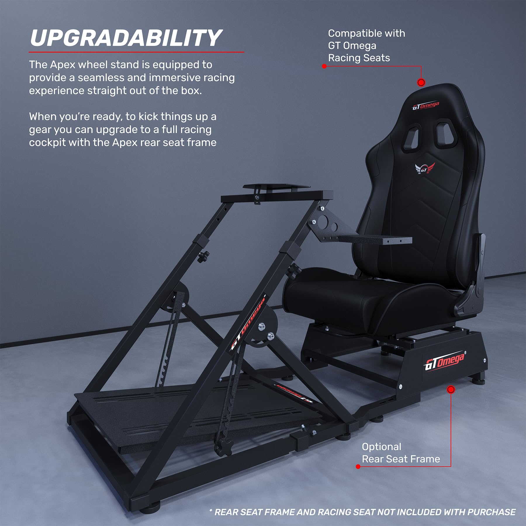 GT OMEGA Apex Racing Wheel Stand for Logitech Fanatec Clubsport Thrustmaster Gaming Steering Wheel Pedal & Shifter Mount, TX T500 T300 G29 G920 PS4 Xbox Foldable Tilt-Adjustable for Racing Control