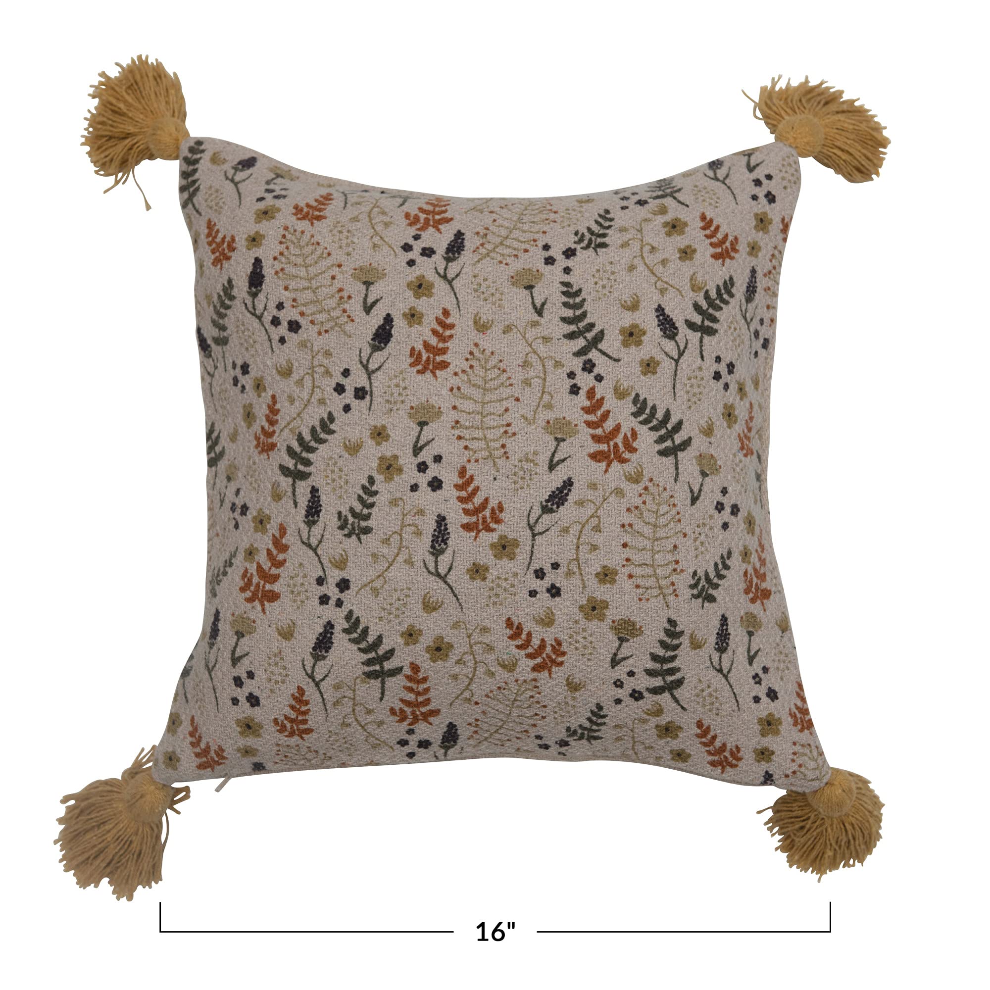 Creative Co-Op 16" Square Recycled Cotton Blend Printed Floral Pattern & Tassels Pillow, Multicolored