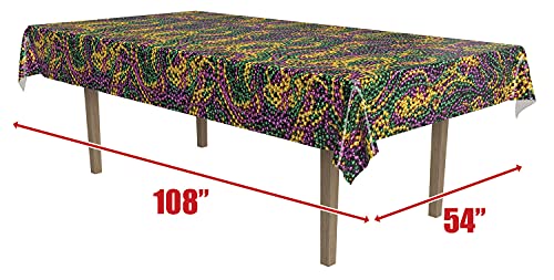 Beistle Mardi Gras Beads Tablecover, 54-Inch by 108-Inch