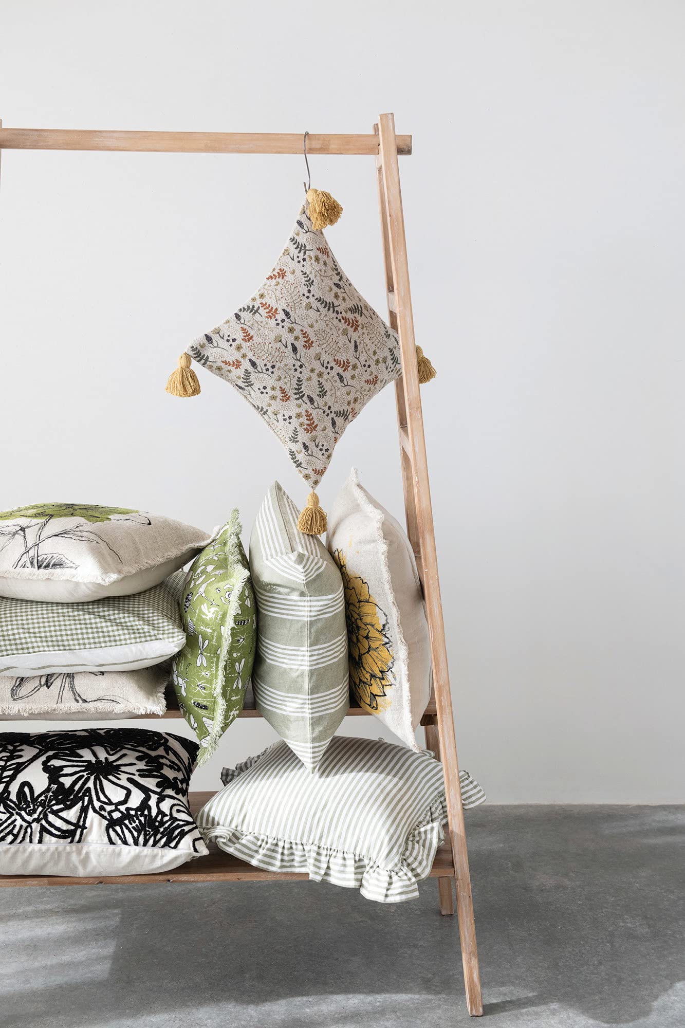 Creative Co-Op 16" Square Recycled Cotton Blend Printed Floral Pattern & Tassels Pillow, Multicolored