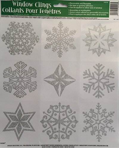 Unique Glitter Snowflakes Window Clings, Assorted Designs, Silver