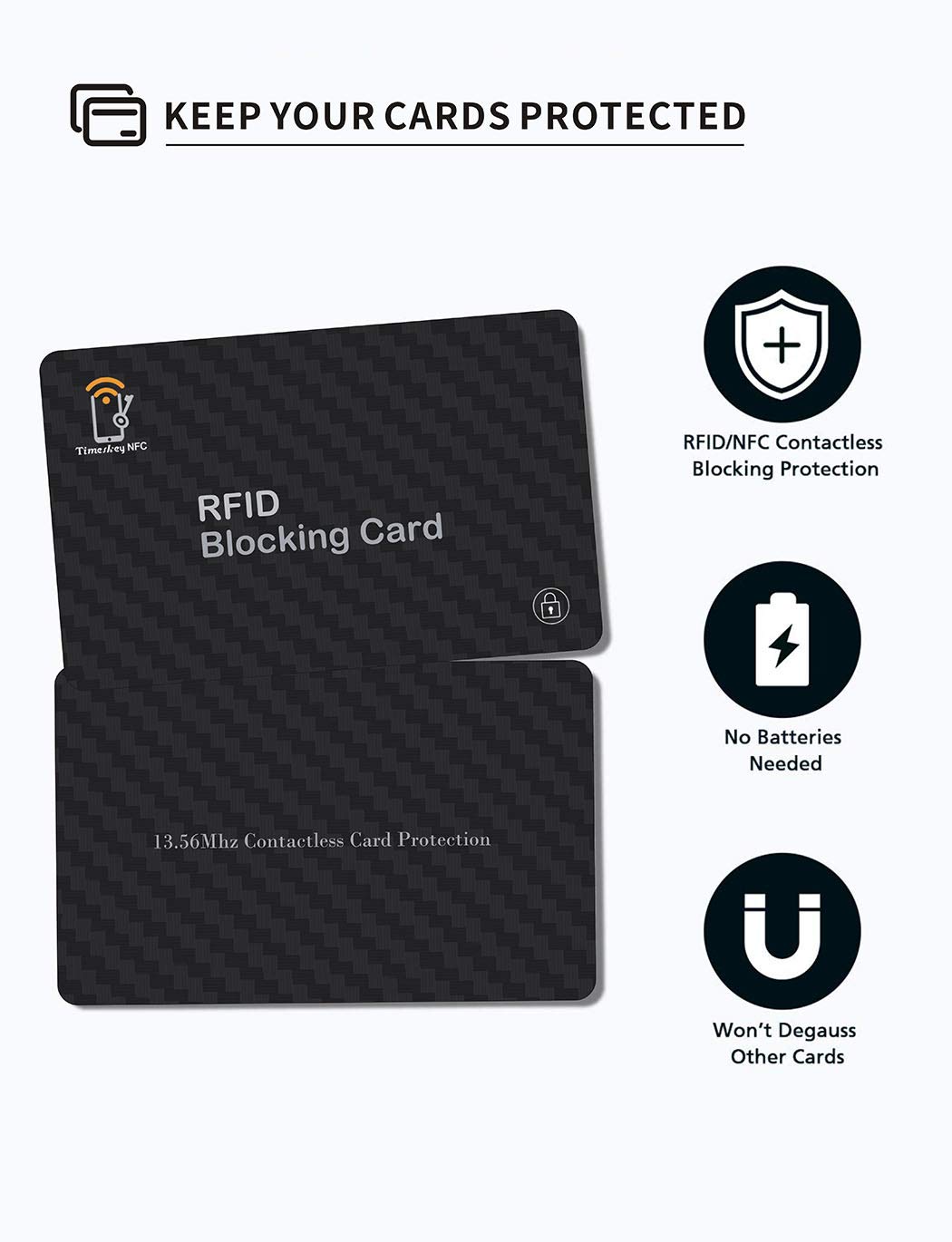 Timeskey NFC 2 RFID Blocking Cards, Contactless NFC Bank Debit Credit Card Protector Blocker, Anti Theft Blocking Wallet Protector,The Original Security Card for Men or Wome