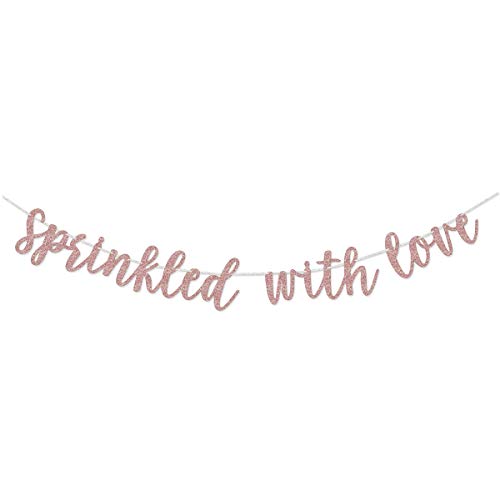 Rose Gold Glitter Sprinkled With Love Gold Glitter Banner Sign Garland Pre-strung for Baby Sprinkle,Baby Shower Decorations