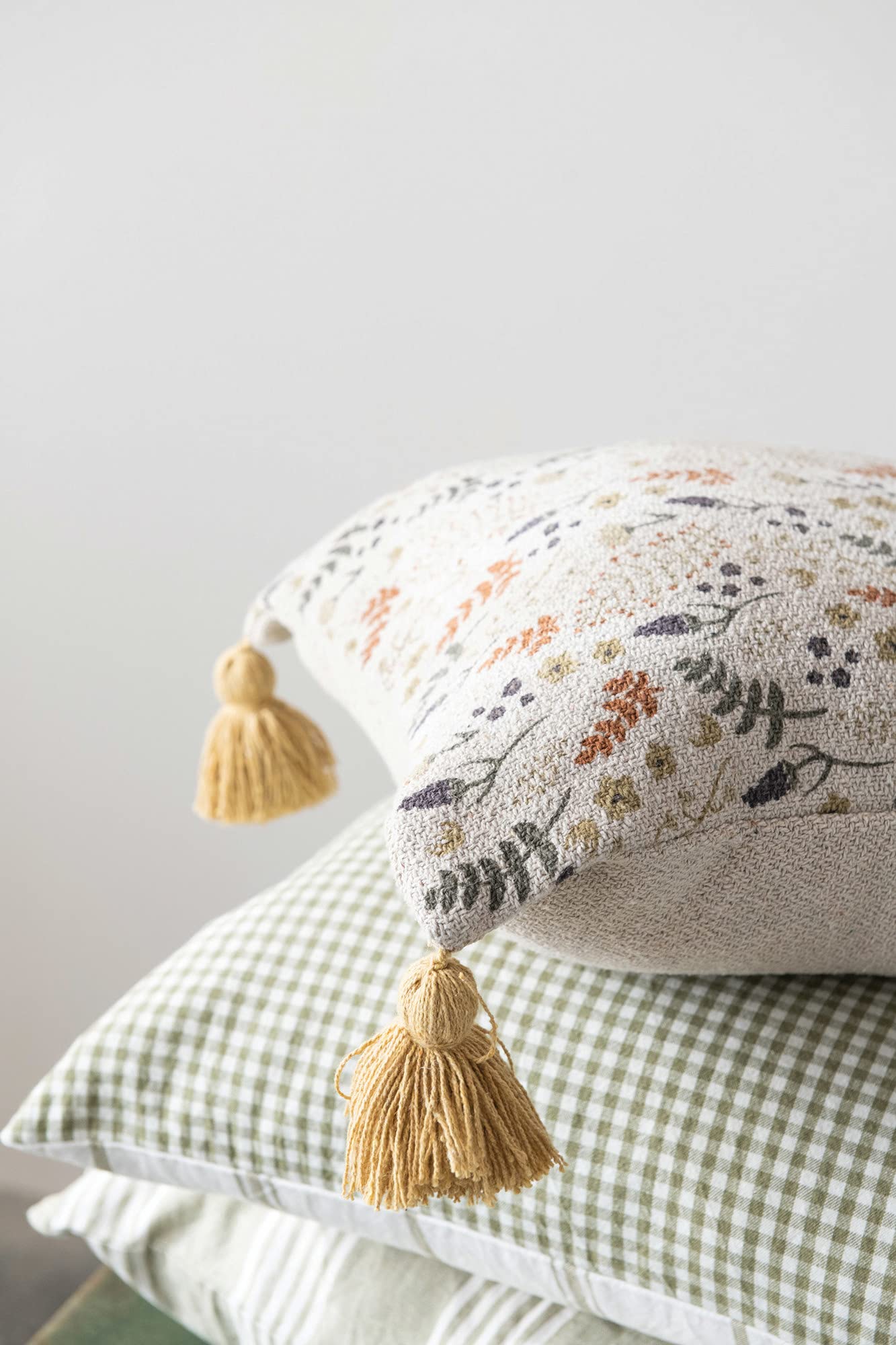 Creative Co-Op 16" Square Recycled Cotton Blend Printed Floral Pattern & Tassels Pillow, Multicolored