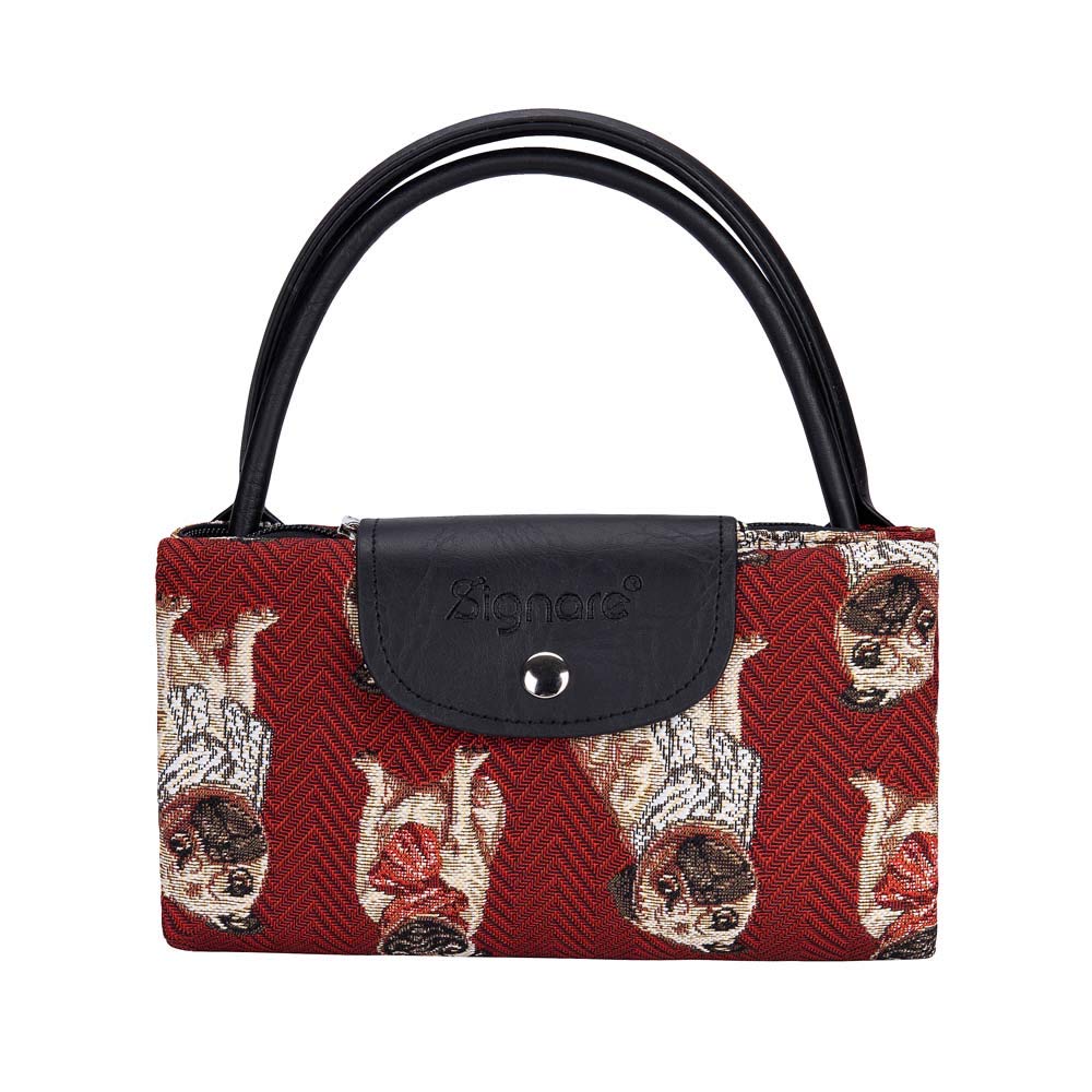 Signare Tapestry Foldable Tote Bag Reusable Shopping Bag Grocery Bag With Pug Dog (FDAW-PUG)