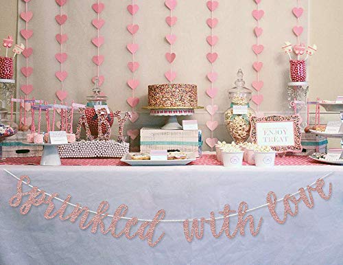 Rose Gold Glitter Sprinkled With Love Gold Glitter Banner Sign Garland Pre-strung for Baby Sprinkle,Baby Shower Decorations