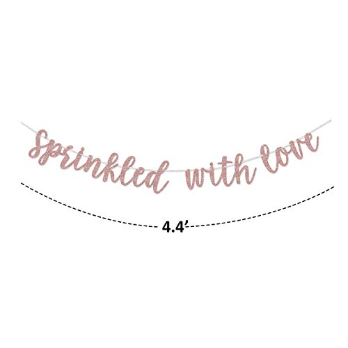Rose Gold Glitter Sprinkled With Love Gold Glitter Banner Sign Garland Pre-strung for Baby Sprinkle,Baby Shower Decorations