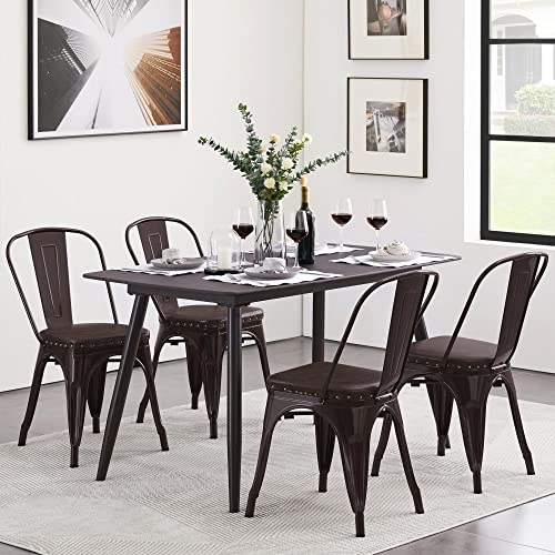 Yaheetech Metal Dining Chairs Stackable Side Industrial Set of 4 Kitchen Chairs with Soft Cushioned High Backrest 18 Inch Dark Brown