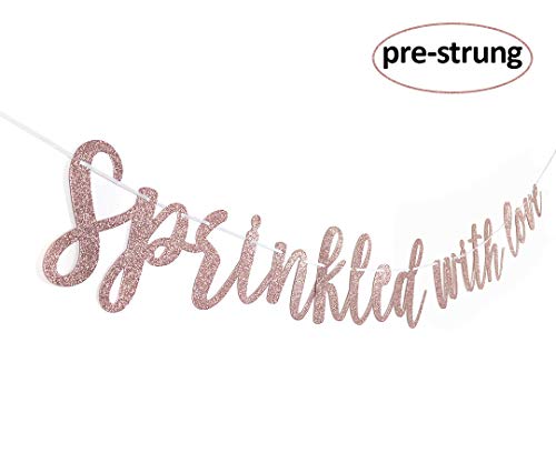 Rose Gold Glitter Sprinkled With Love Gold Glitter Banner Sign Garland Pre-strung for Baby Sprinkle,Baby Shower Decorations
