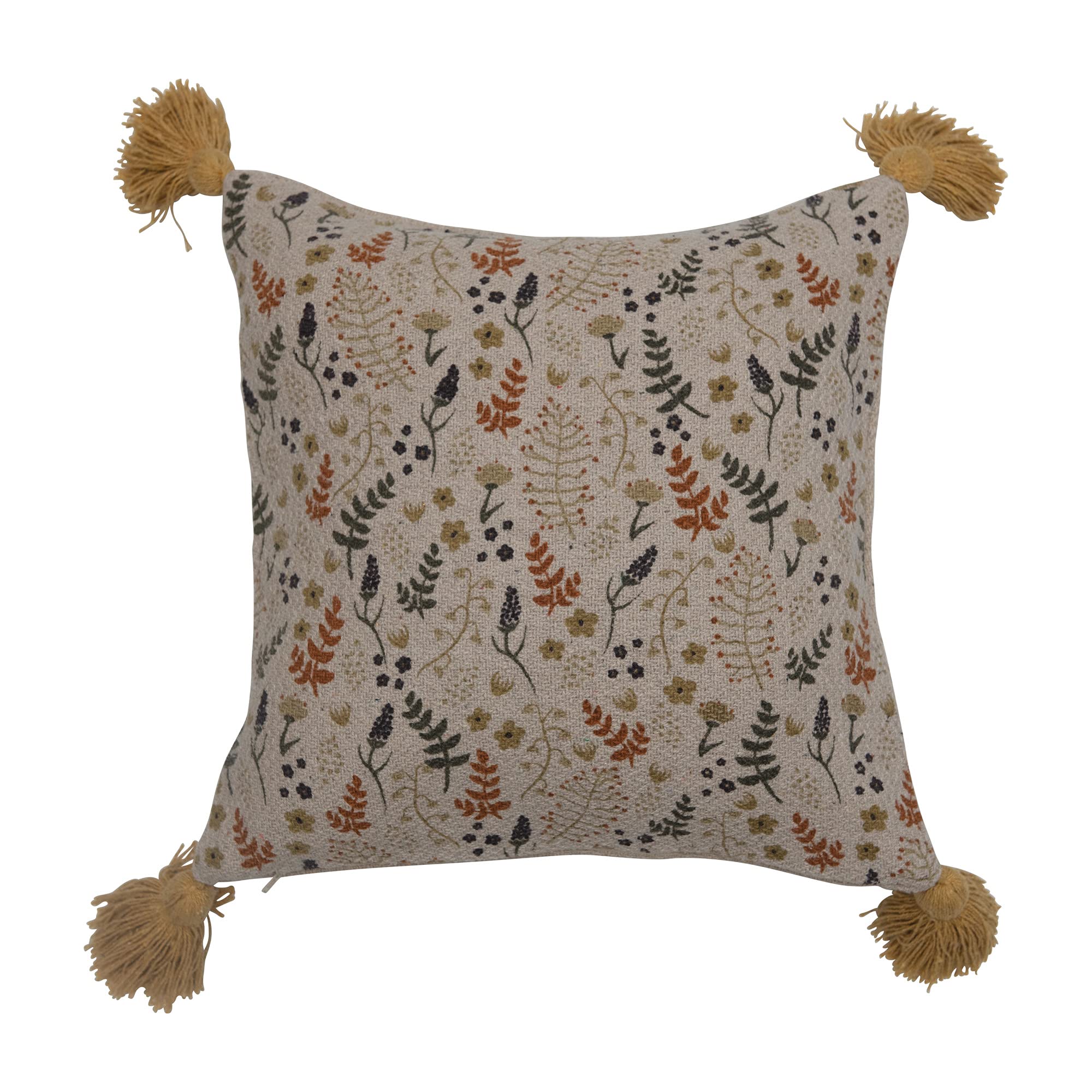 Creative Co-Op 16" Square Recycled Cotton Blend Printed Floral Pattern & Tassels Pillow, Multicolored