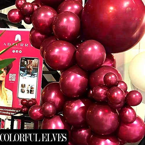 AULE Burgundy Chrome Metallic Latex Balloons 12 Inch 100 Pcs Maroon Balloon for Birthday Party Decorations