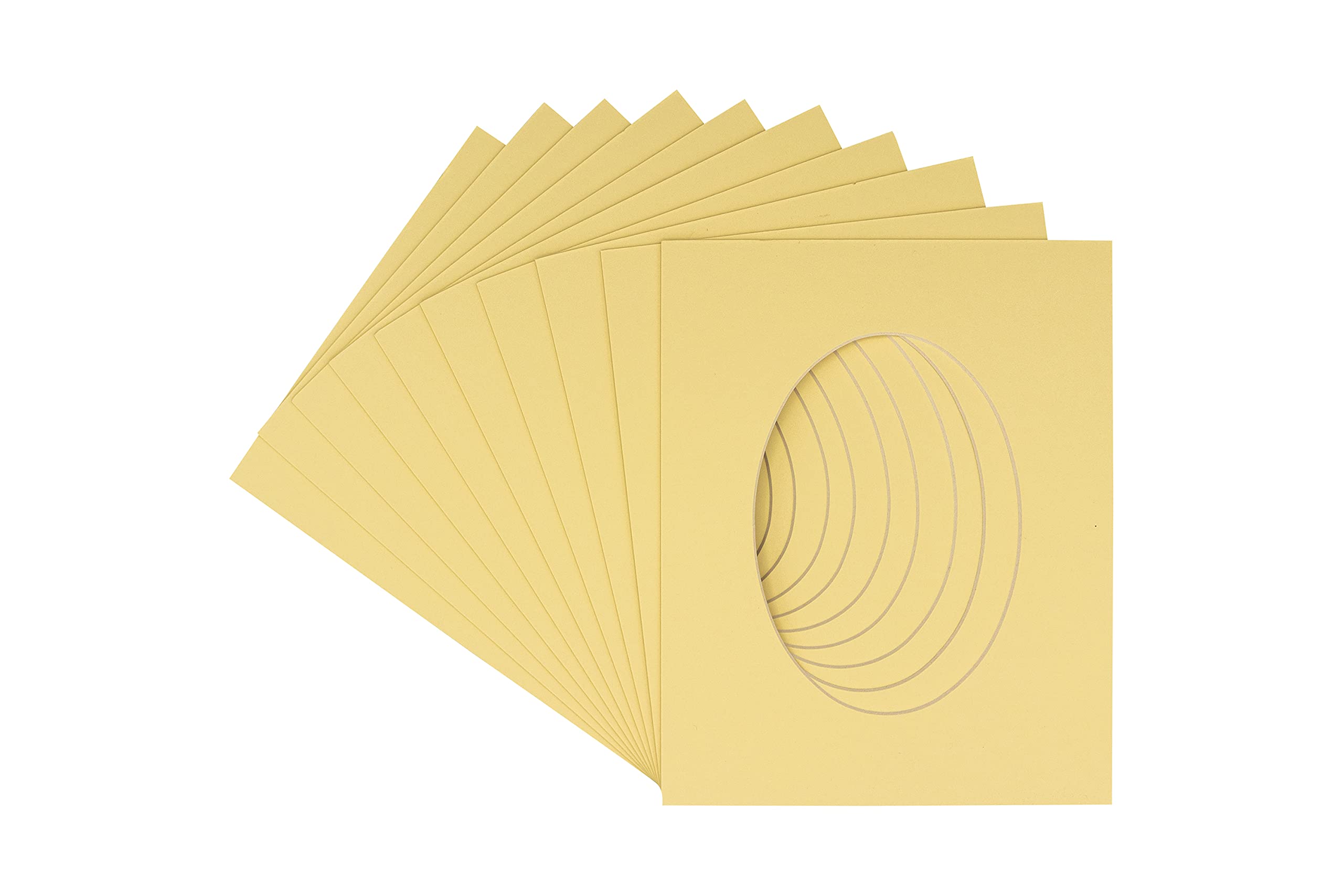 CountryArtHouse Soft Yellow Acid Free 11x22 Oval Picture Frame Mat with White Core Bevel Cut for 5x15 Pictures - Fits 11x22 Frame - Pack of 10 Matboards