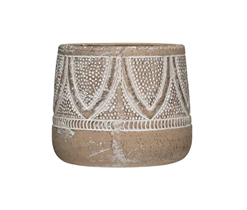 Creative Co-Op Embossed Terracotta Planter with Whitewash Finish (Holds 5" Pot
