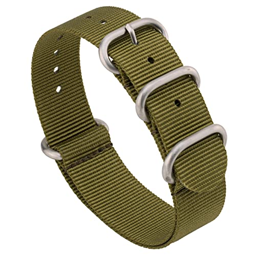 Benchmark 18mm Army Green Nylon Watch Band - One Piece Waterproof Ballistic Nylon - Slip Through Military Style Zulu Watch Strap for Men & Women