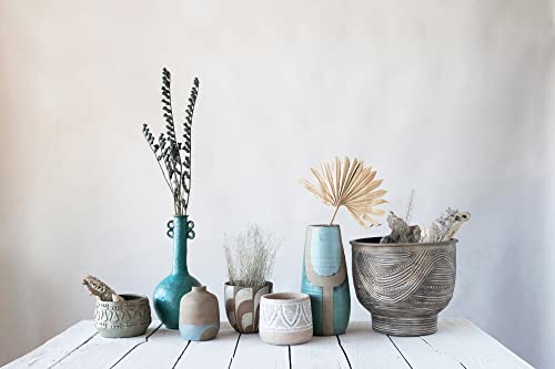 Creative Co-Op Embossed Terracotta Planter with Whitewash Finish (Holds 5" Pot