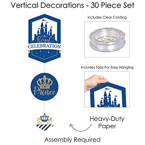 Big Dot of Happiness Royal Prince Charming - Baby Shower or Birthday Party DIY Dangler Backdrop - Hanging Vertical Decorations - 30 Pieces