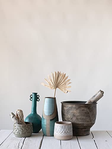 Creative Co-Op Embossed Terracotta Planter with Whitewash Finish (Holds 5" Pot