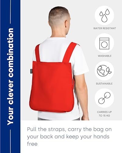 Notabag Original 2 in 1 Backpack and Bag (Red) – Backpack waterproof – reusable grocery bags foldable – clever design for more flexibility – backpack waterproof – grocery tote bag