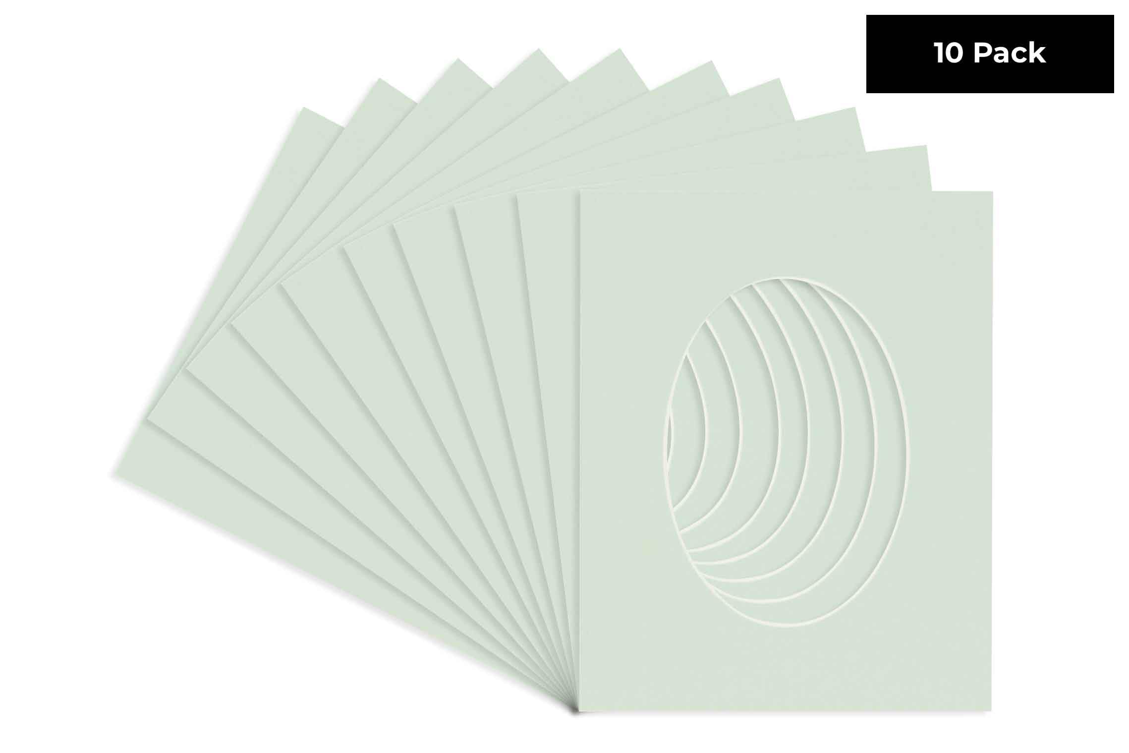 CountryArtHouse Honeydew Green Acid Free 10x20 Oval Picture Frame Mat with White Core Bevel Cut for 8x16 Pictures - Fits 10x20 Frame - Pack of 10 Matboards