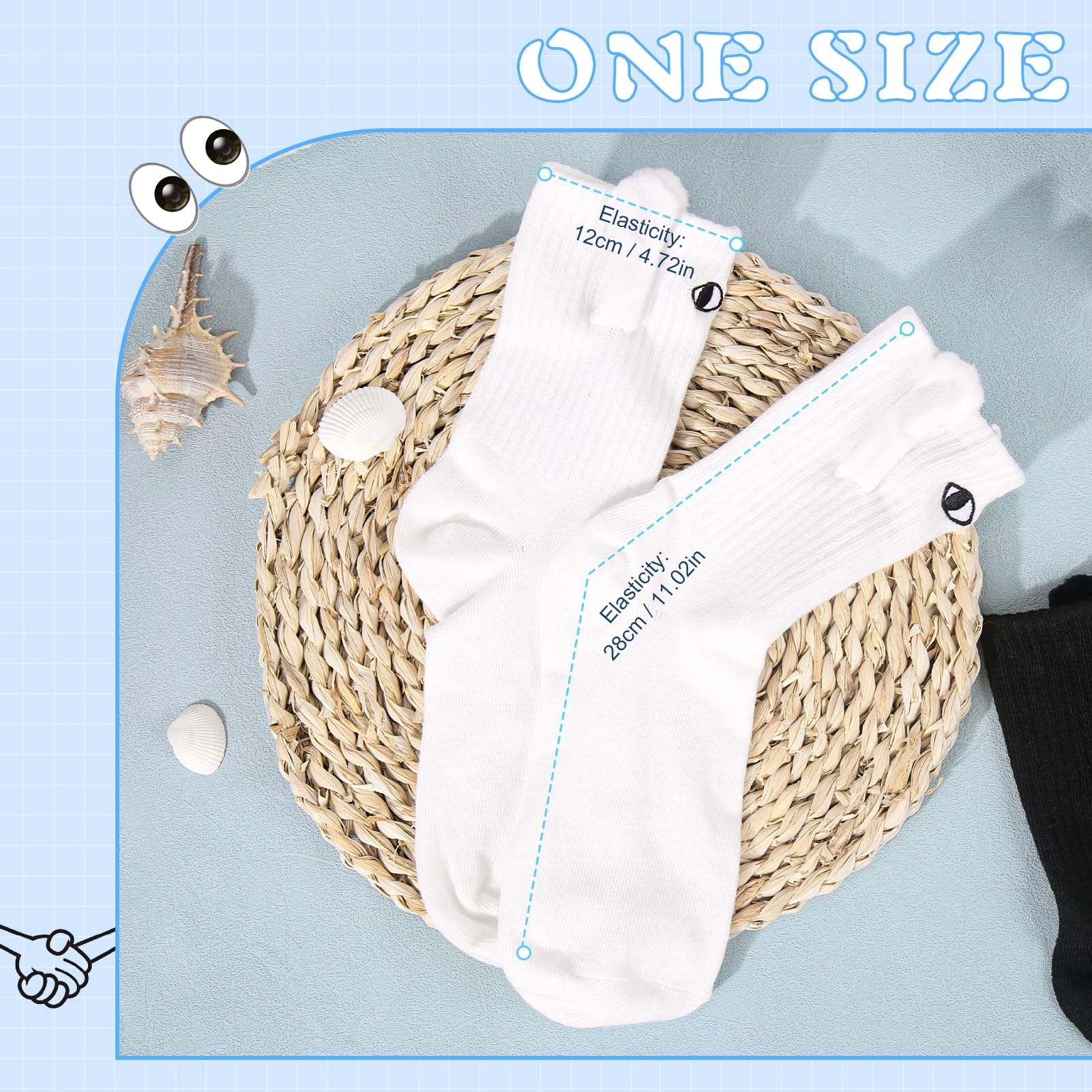 ahishfoneya Hand in Hand Socks Friendship Socks, 2 Pairs Magnetic Socks Hand Hold Friend Socks Funny 3D Doll Couple Socks (Cotton, A)