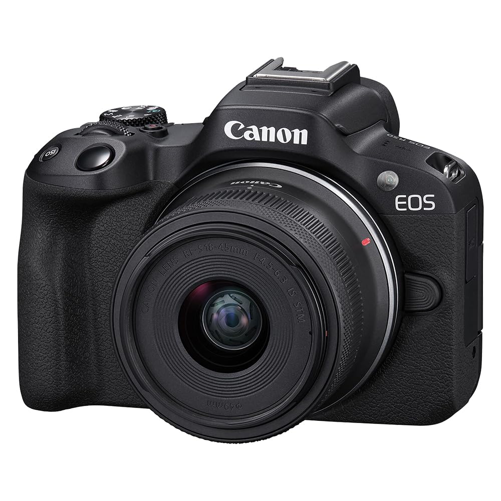 Canon EOS R50 Mirrorless Digital Camera Body Black with Canon RF-S 18-45mm f/4.5-6.3 IS STM Lens 3 Lens Kit & Complete Accessory Bundle + 64GB + Flash & More - International Model (Renewed)