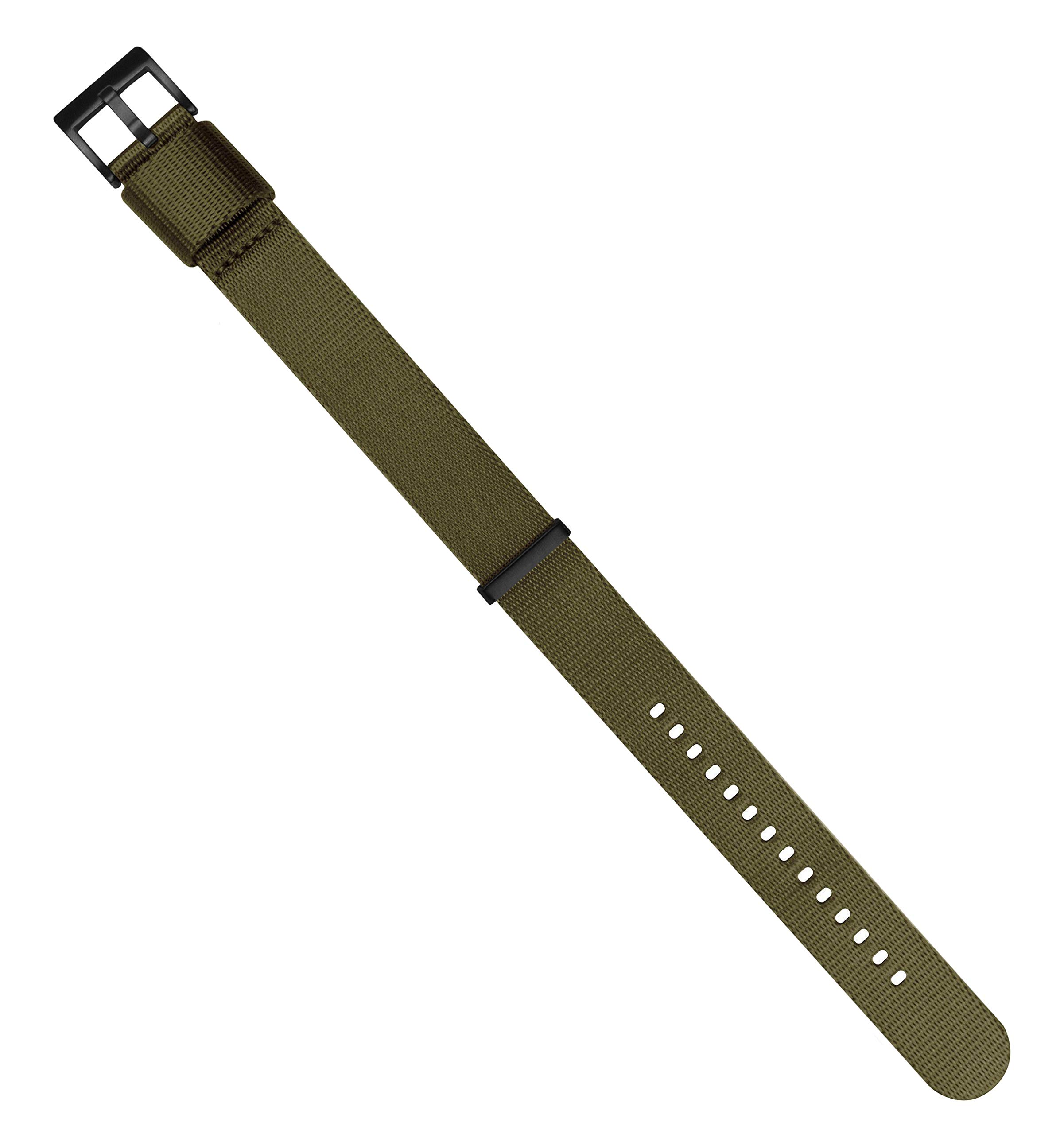 BARTON WATCH BANDS, 24mm Army Green - Elite NATO® Style Watch Strap - Black Buckle - Seat Belt Nylon Watch Bands