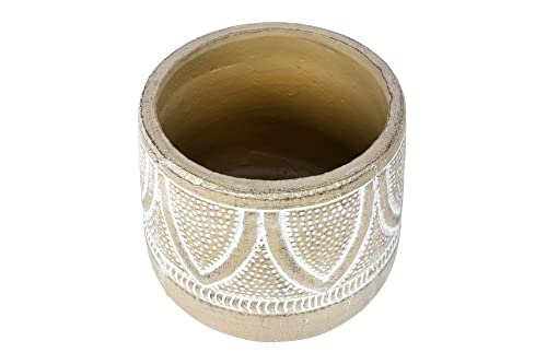 Creative Co-Op Embossed Terracotta Planter with Whitewash Finish (Holds 5" Pot