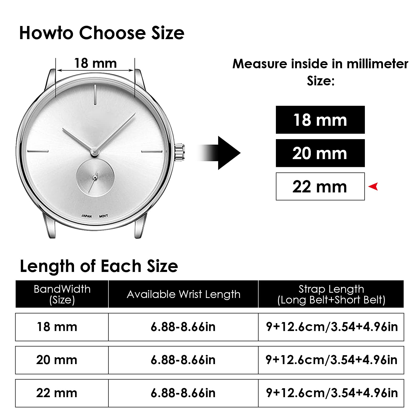TIESOME Quick Release Leather Watch Bands, Replacement Leather Watch Strap for Men Women - 18mm 20mm 22mm (22mm, Black)