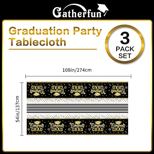 Ygdvlog Graduation Decorations Graduation Tablecloth 2PCS Class of 2023 Congrats Grad Black Graduation Party Tablecover Decorations Party Supplies Large Size Plastic 54"x108"(Black & Gold)
