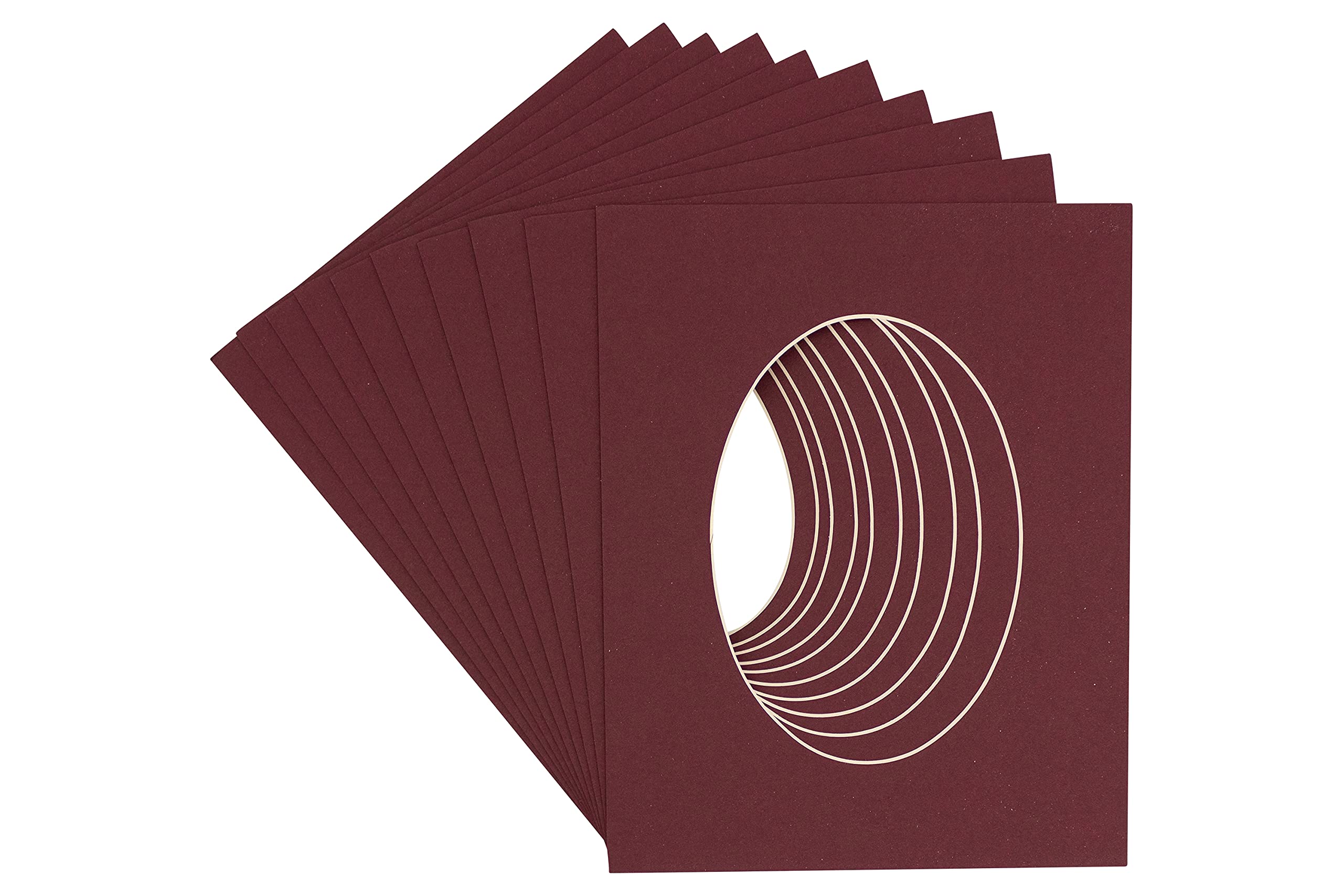 CountryArtHouse Maroon Acid Free 12x18 Oval Picture Frame Mat with White Core Bevel Cut for 10x15 Pictures - Fits 12x18 Frame - Pack of 10 Matboards