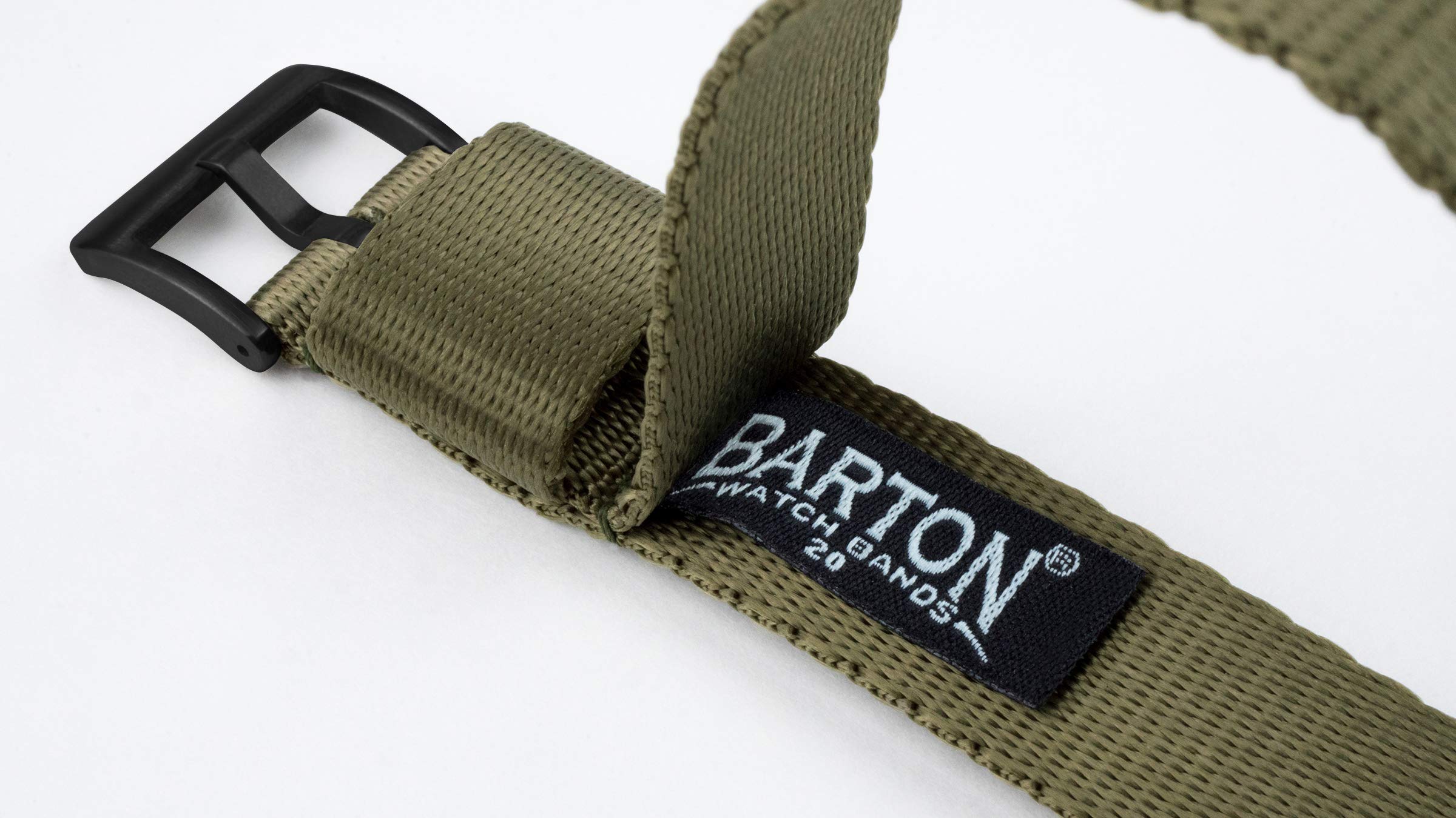 BARTON WATCH BANDS, 24mm Army Green - Elite NATO® Style Watch Strap - Black Buckle - Seat Belt Nylon Watch Bands